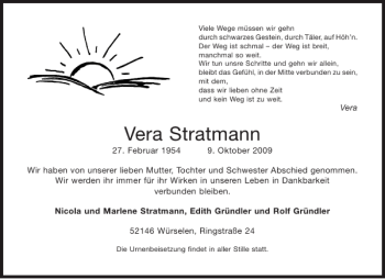 Traueranzeigen von Vera Stratmann | Aachen gedenkt