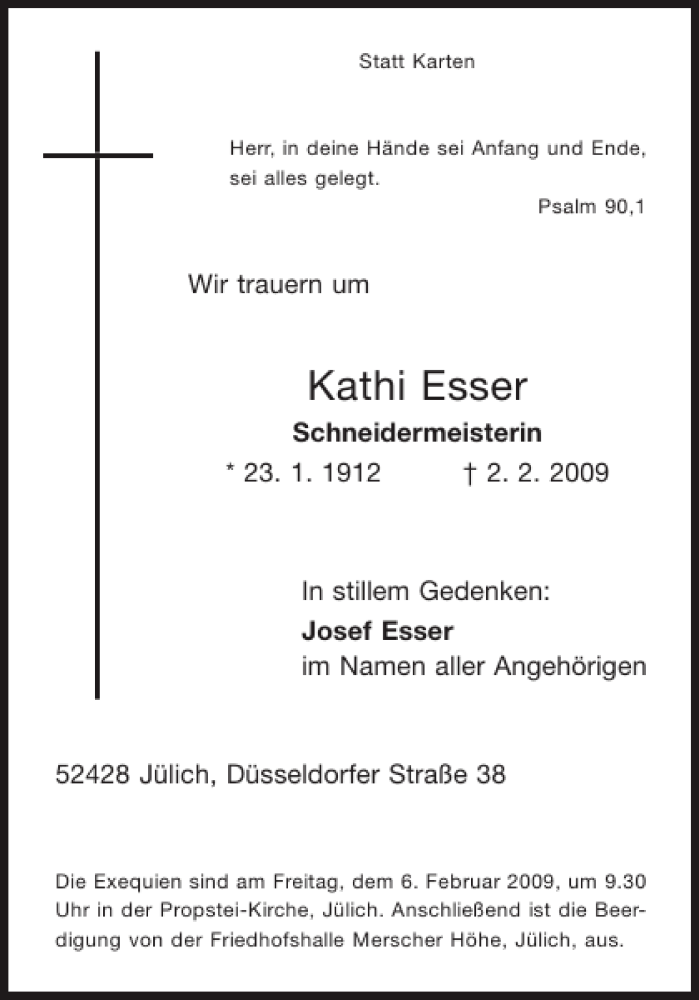 Traueranzeigen von Kathi Esser | Aachen gedenkt