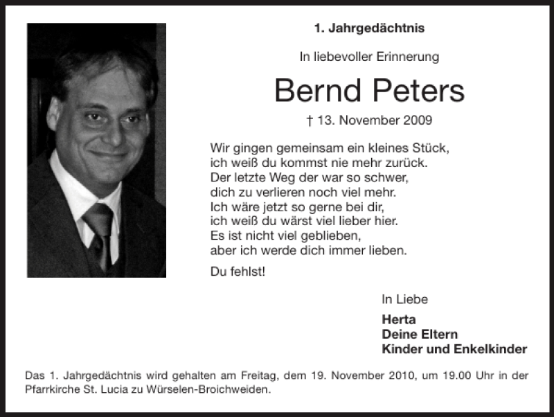 Traueranzeigen von Bernd Peters | Aachen gedenkt