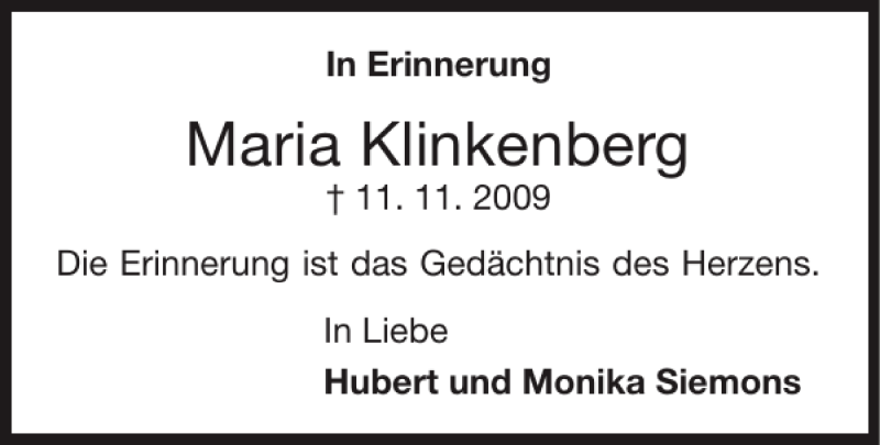 Traueranzeigen von Maria Klinkenberg | Aachen gedenkt