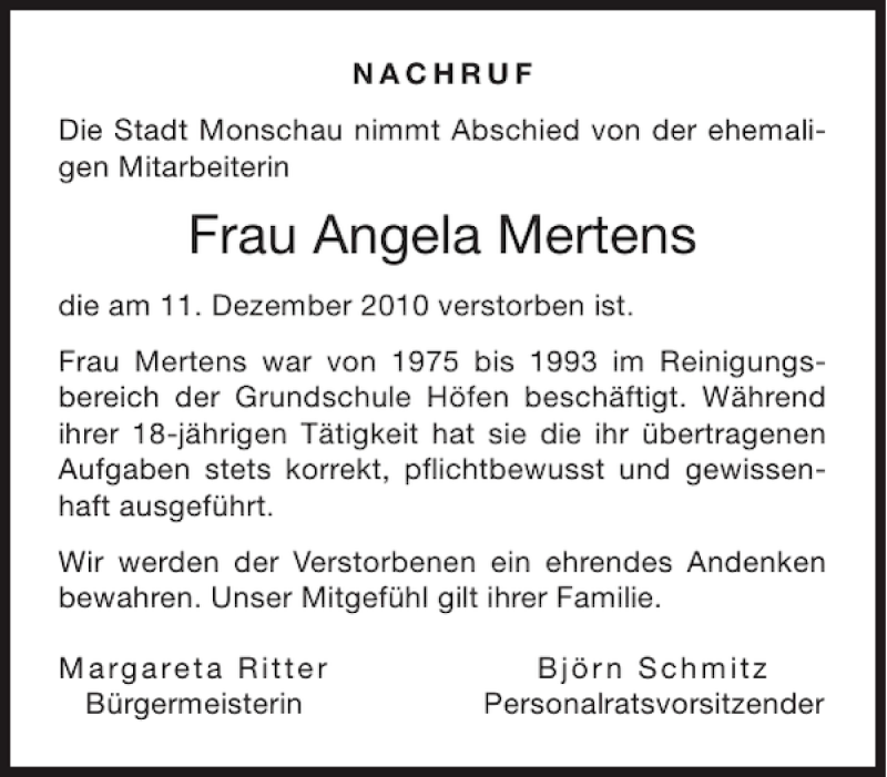 Traueranzeigen von Frau Angela Mertens | Aachen gedenkt
