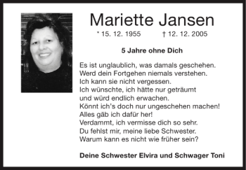 Traueranzeigen von Mariette Jansen | Aachen gedenkt
