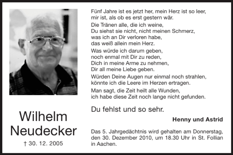 Traueranzeigen von Wilhelm Neudecker | Aachen gedenkt