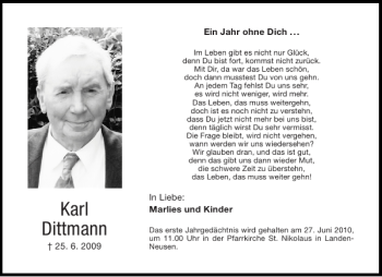 Traueranzeigen von Karl Dittmann | Aachen gedenkt