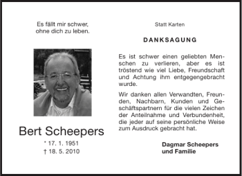 Traueranzeigen von Bert Scheepers | Aachen gedenkt