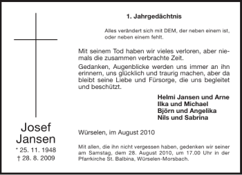 Traueranzeigen von Josef Jansen | Aachen gedenkt