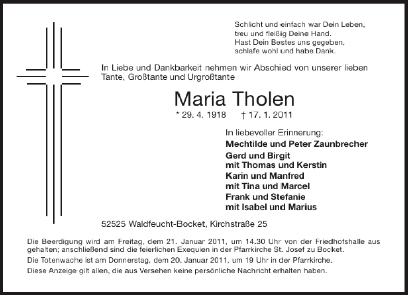 Traueranzeigen von Maria Tholen | Aachen gedenkt Traueranzeigen von Maria Tholen | Aachen gedenkt