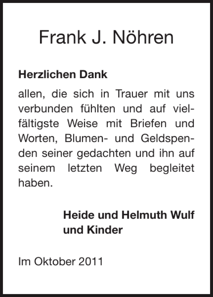 Traueranzeigen von Frank J. Nöhren | Aachen gedenkt