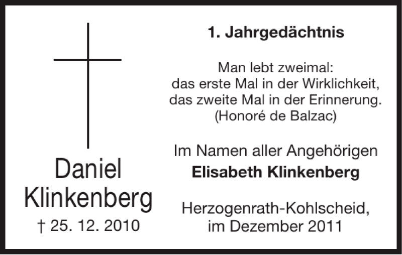 Traueranzeigen von Daniel Klinkenberg | Aachen gedenkt