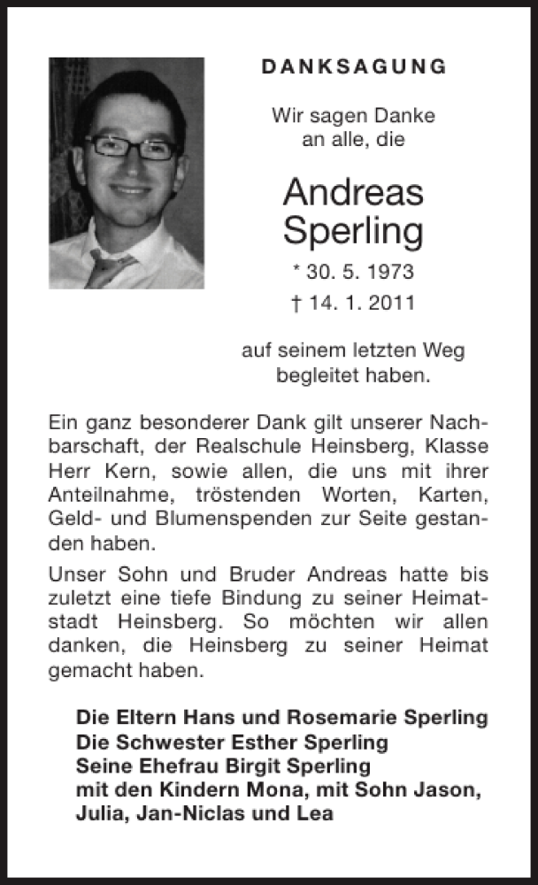 Traueranzeigen von Andreas Sperling | Aachen gedenkt