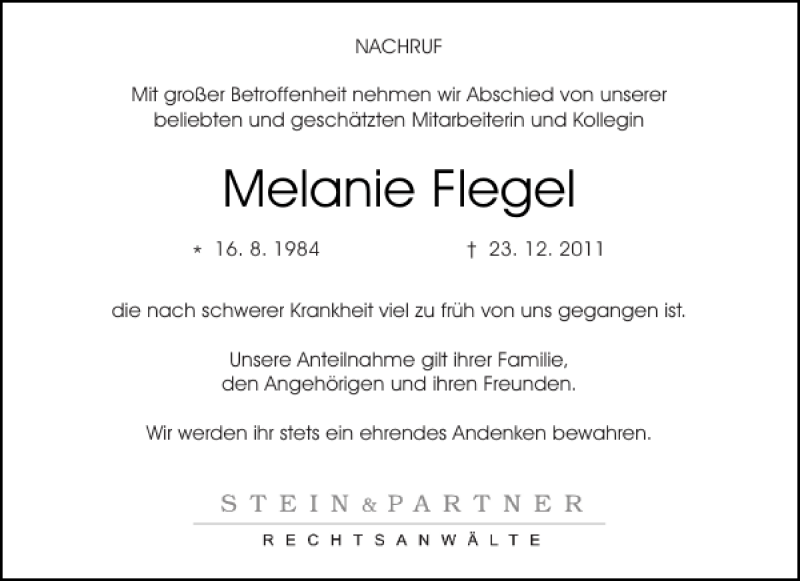 Traueranzeigen von Melanie Flegel | Aachen gedenkt