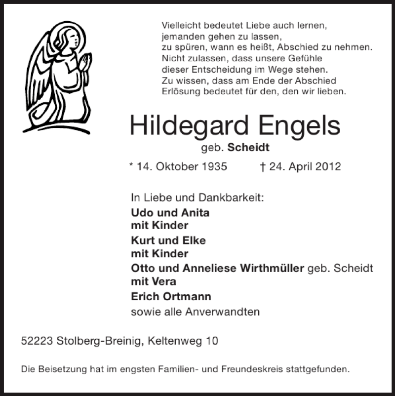 Traueranzeigen von Hildegard Engels | Aachen gedenkt Traueranzeigen von Hildegard Engels | Aachen gedenkt