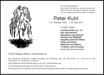 Traueranzeigen von Peter Kuhl | Aachen gedenkt