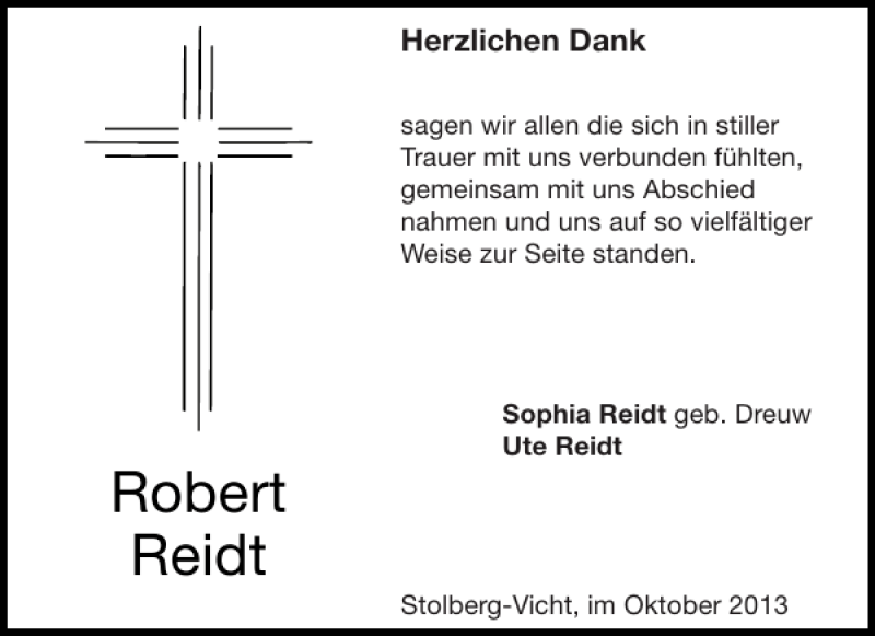 Traueranzeigen von Robert Reidt | Aachen gedenkt