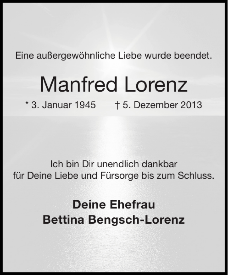 Traueranzeigen von Manfred Lorenz | Aachen gedenkt