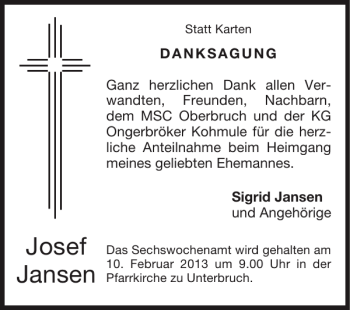 Traueranzeigen von Josef Jansen | Aachen gedenkt