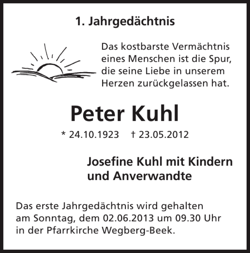 Traueranzeigen von Peter Kuhl | Aachen gedenkt