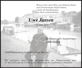 Traueranzeigen von Uwe Jansen | Aachen gedenkt