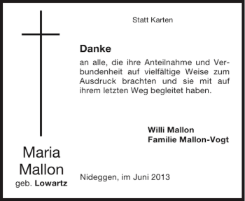 Traueranzeigen von Maria Mallon | Aachen gedenkt