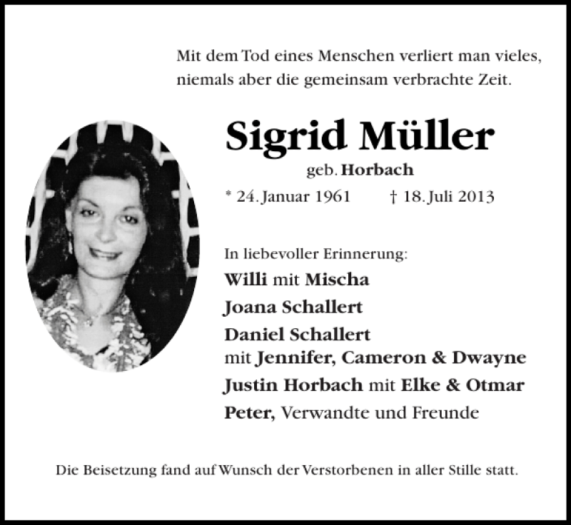 Traueranzeigen von Sigrid Müller | Aachen gedenkt
