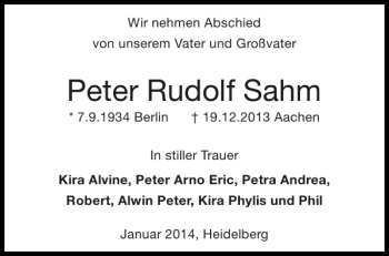 Traueranzeigen von Peter Rudolf Sahm | Aachen gedenkt