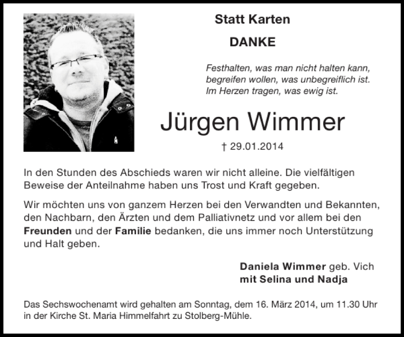 Traueranzeigen von Jürgen Wimmer | Aachen gedenkt Traueranzeigen von Jürgen Wimmer | Aachen gedenkt