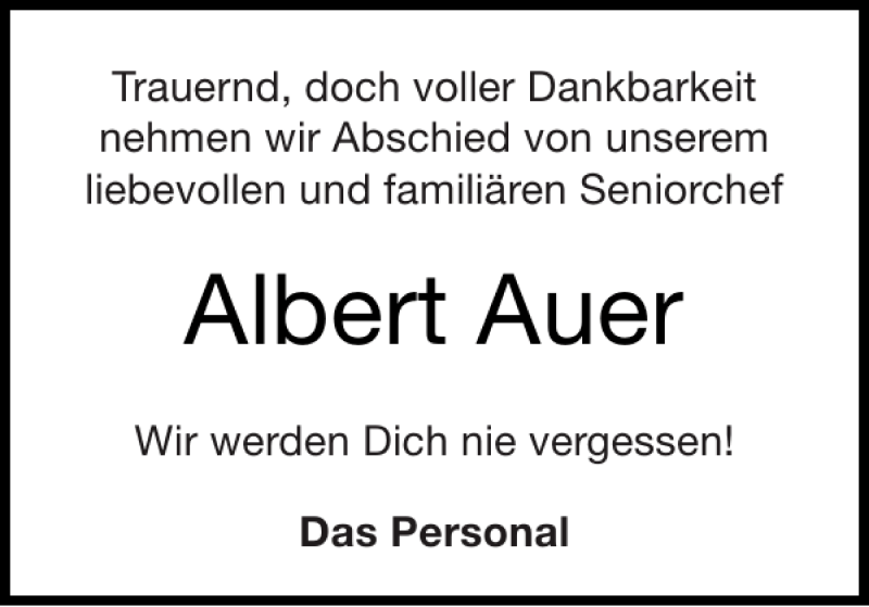 Traueranzeigen von Albert Auer | Aachen gedenkt
