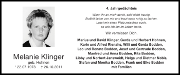 Traueranzeigen von Melanie Klinger | Aachen gedenkt