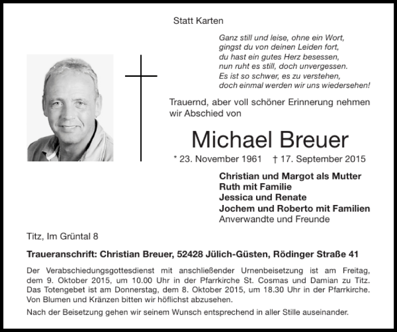 Traueranzeigen von Michael Breuer | Aachen gedenkt Traueranzeigen von Michael Breuer | Aachen gedenkt