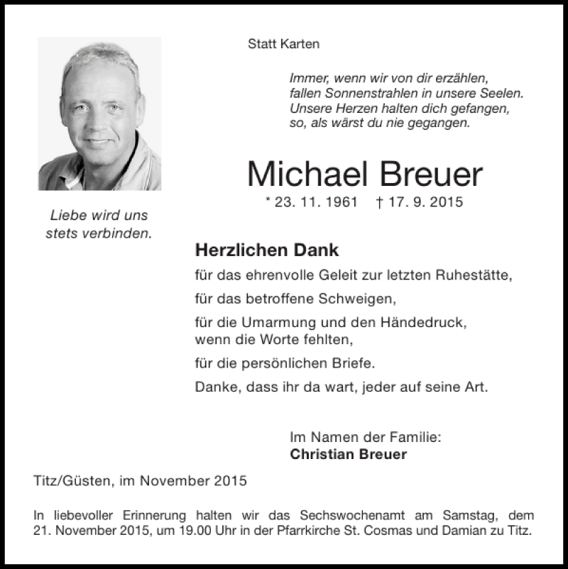 Traueranzeigen von Michael Breuer | Aachen gedenkt Traueranzeigen von Michael Breuer | Aachen gedenkt