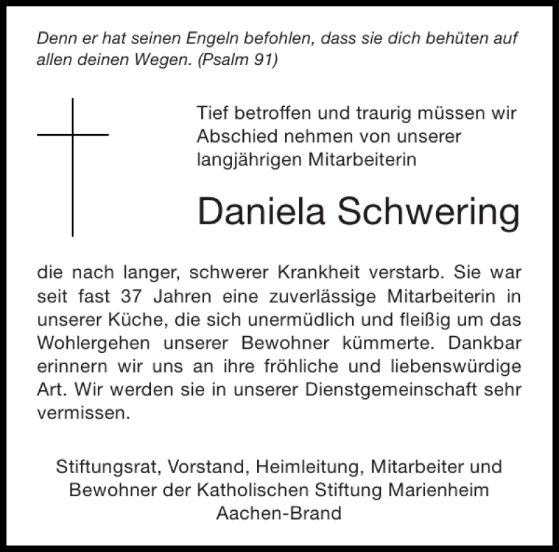 Traueranzeigen von Daniela Schwering | Aachen gedenkt