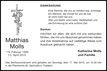 Traueranzeigen von Matthias Molls | Aachen gedenkt