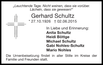 Traueranzeigen von Gerhard Schultz | Aachen gedenkt