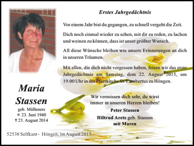 Traueranzeigen von Maria Stassen | Aachen gedenkt