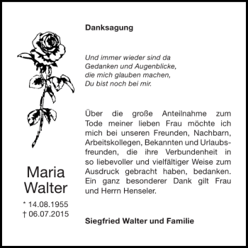 Traueranzeigen von Maria Walter | Aachen gedenkt