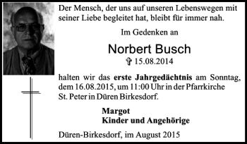 Traueranzeigen von Norbert Busch | Aachen gedenkt