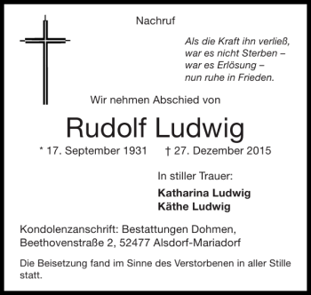 Traueranzeigen von Rudolf Ludwig | Aachen gedenkt