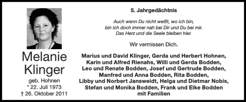 Traueranzeigen von Melanie Klinger | Aachen gedenkt