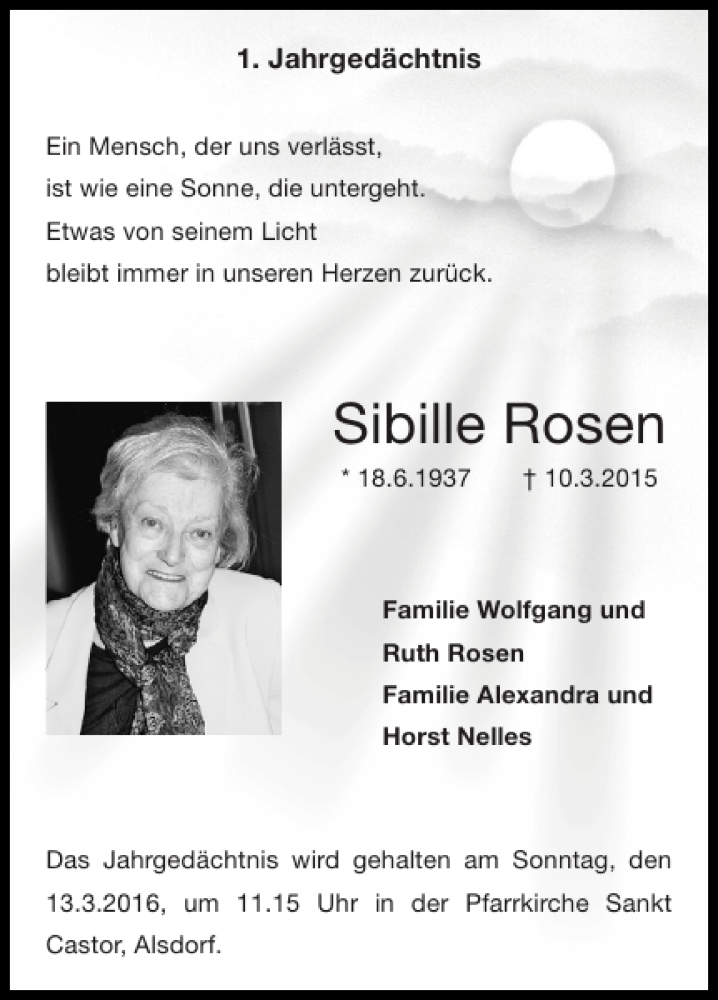 Traueranzeigen von Sibille Rosen | Aachen gedenkt