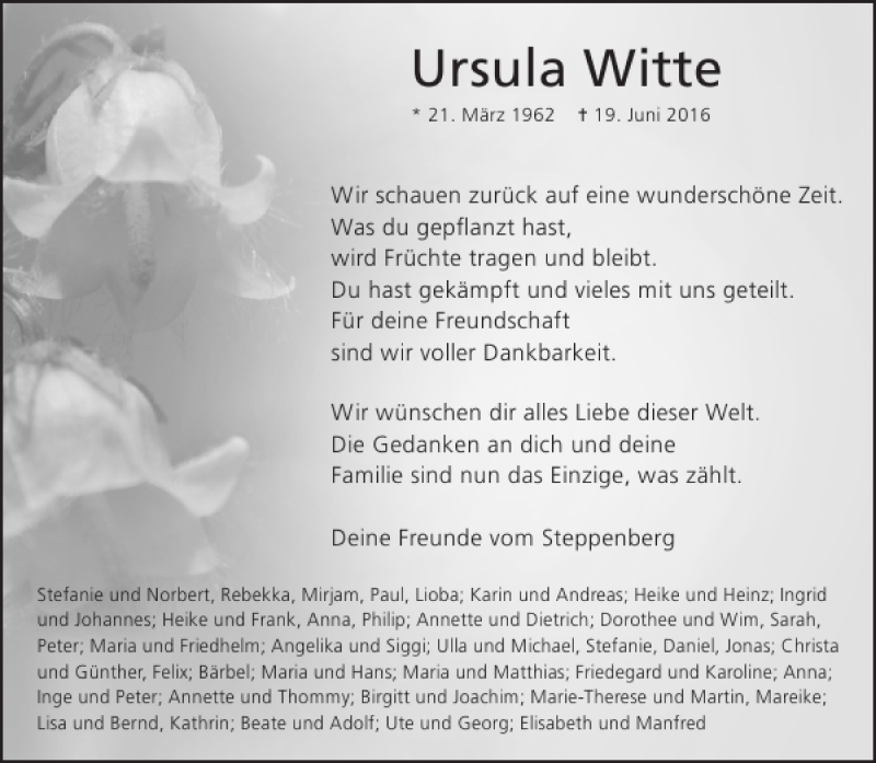 Traueranzeigen von Ursula Witte | Aachen gedenkt