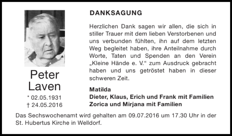 Traueranzeigen von Peter Laven | Aachen gedenkt