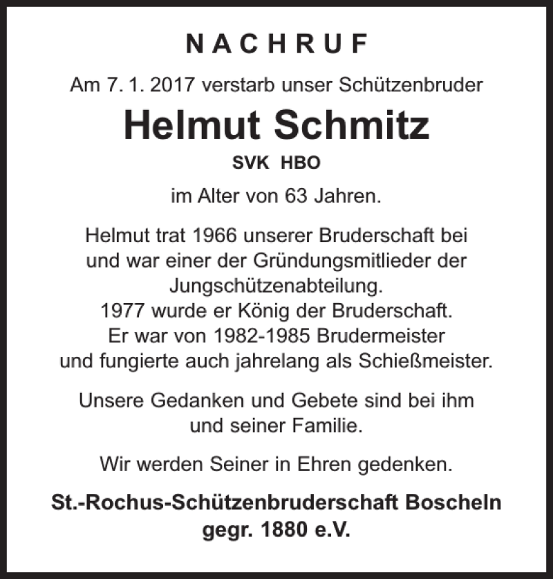 Traueranzeigen von Helmut Schmitz | Aachen gedenkt