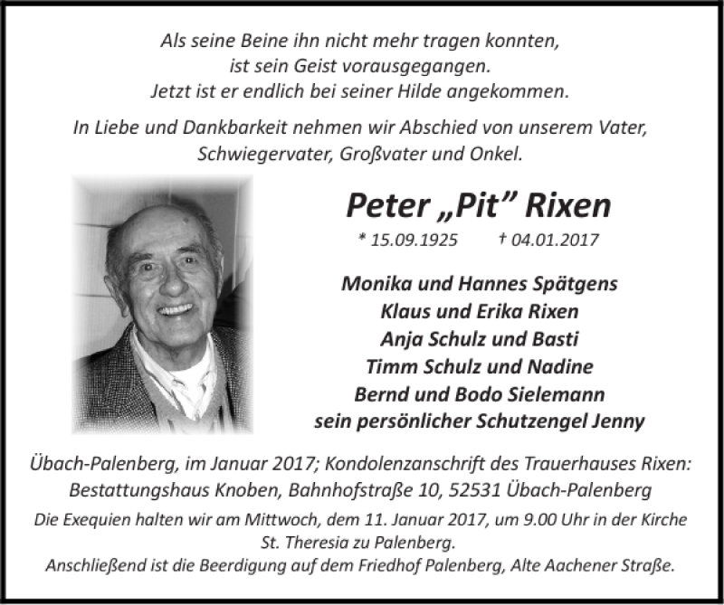 Traueranzeigen von Peter Pit Rixen | Aachen gedenkt
