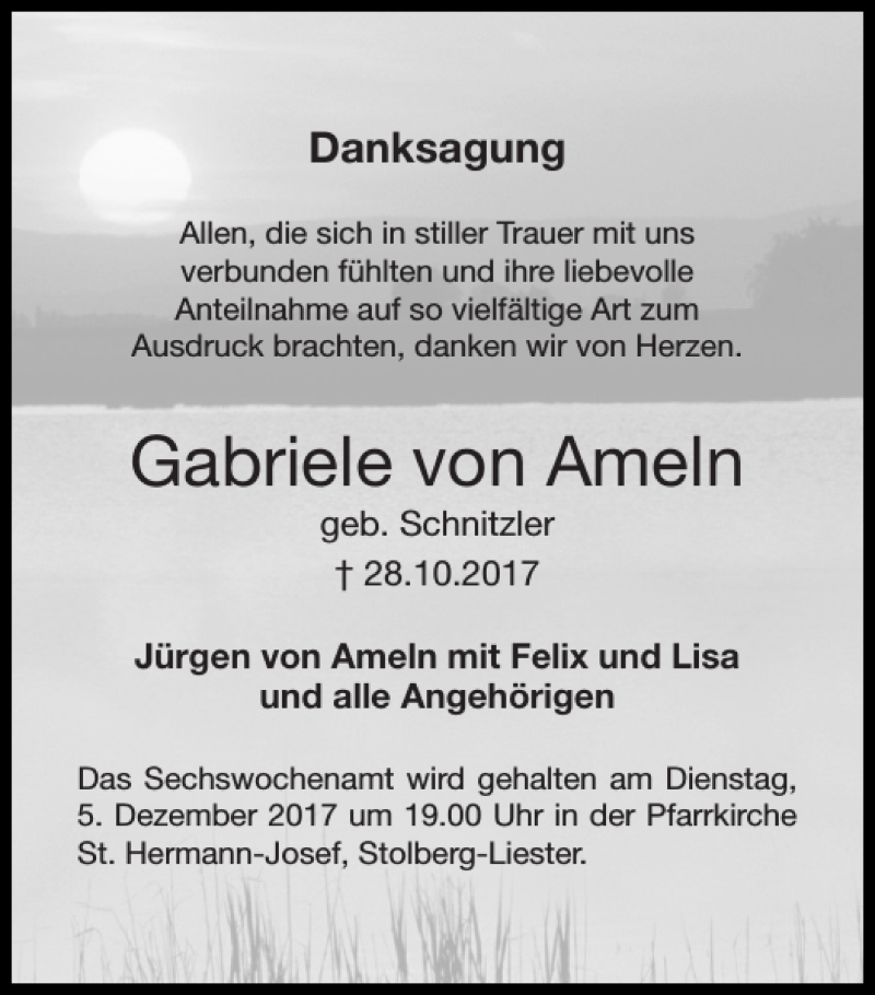 Traueranzeigen von Gabriele von Ameln | Aachen gedenkt Traueranzeigen von Gabriele von Ameln | Aachen gedenkt