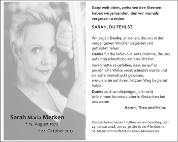 Traueranzeigen von Sarah Merken | Aachen gedenkt