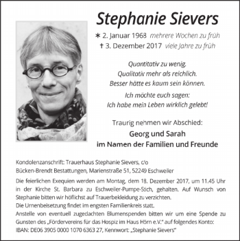 Traueranzeigen von Stephanie Sievers | Aachen gedenkt
