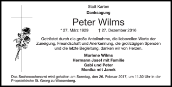 Traueranzeigen von Peter Wilms | Aachen gedenkt