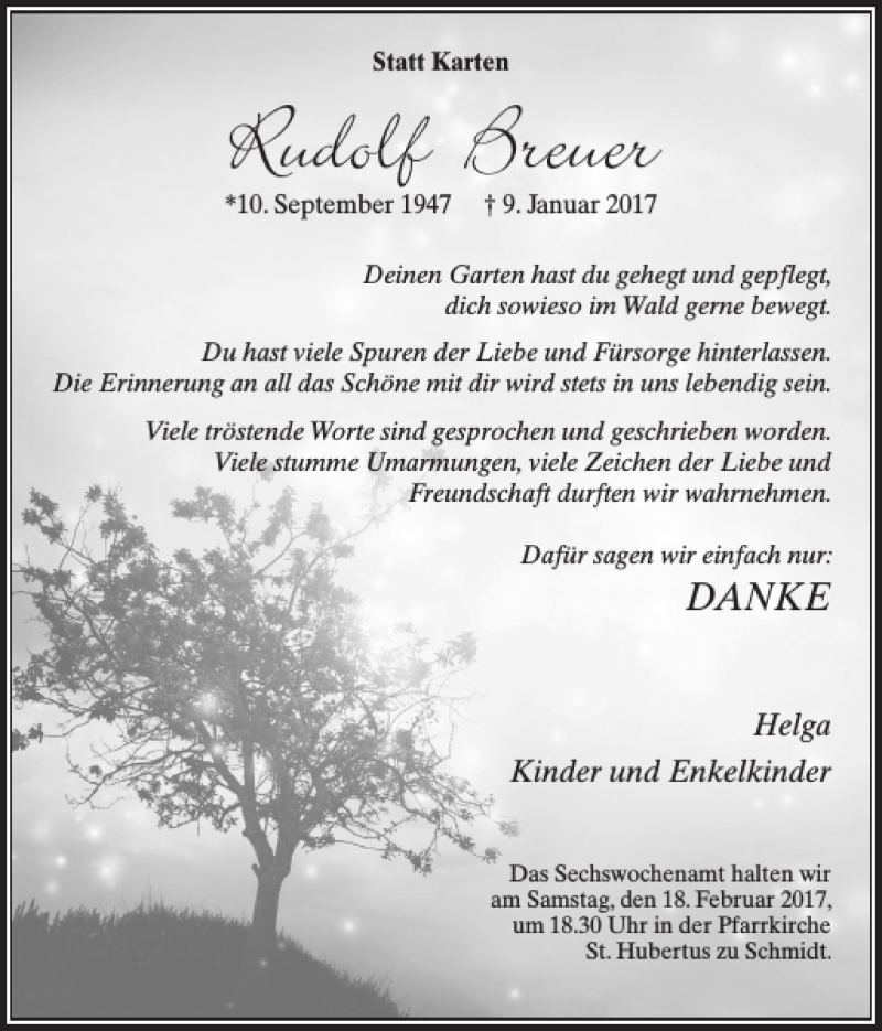 Traueranzeigen von Rudolf Breuer | Aachen gedenkt Traueranzeigen von Rudolf Breuer | Aachen gedenkt
