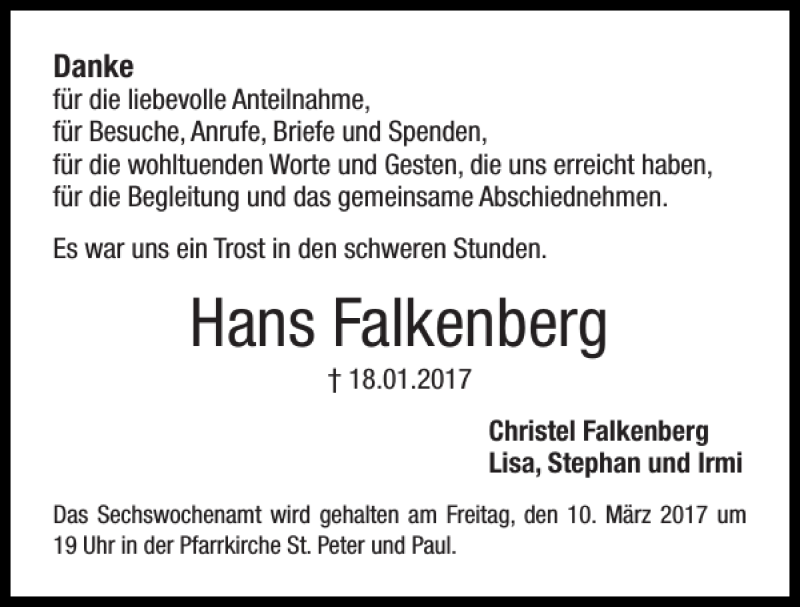 Traueranzeigen von Hans Falkenberg | Aachen gedenkt