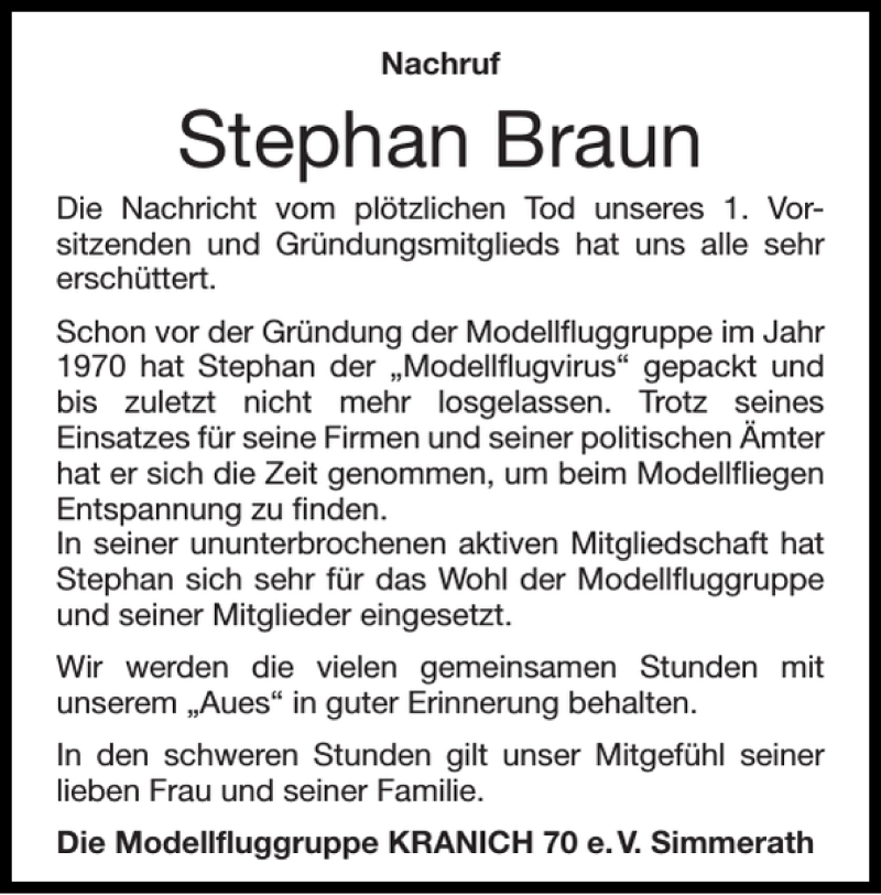 Traueranzeigen von Stephan Braun | Aachen gedenkt